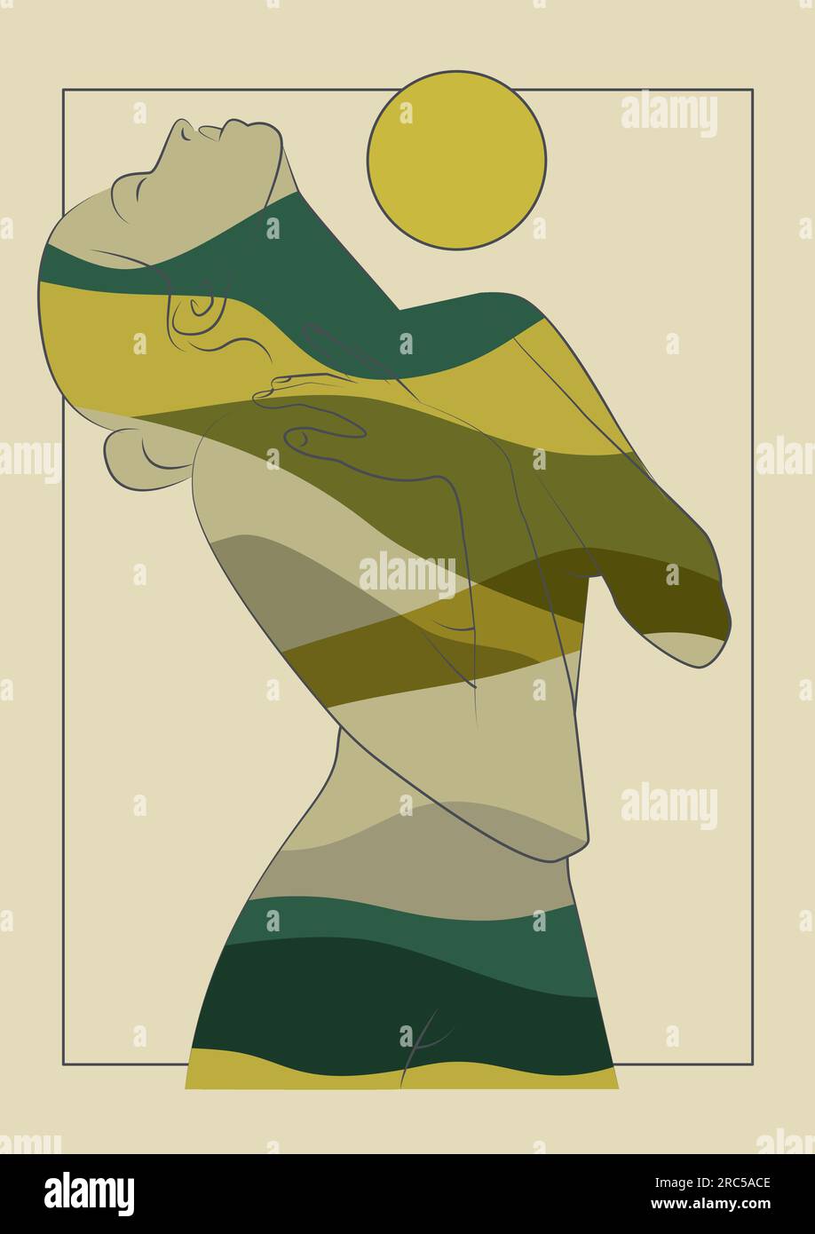 Modern wall art aesthetic silhouette of young woman Stock Vector Image ...