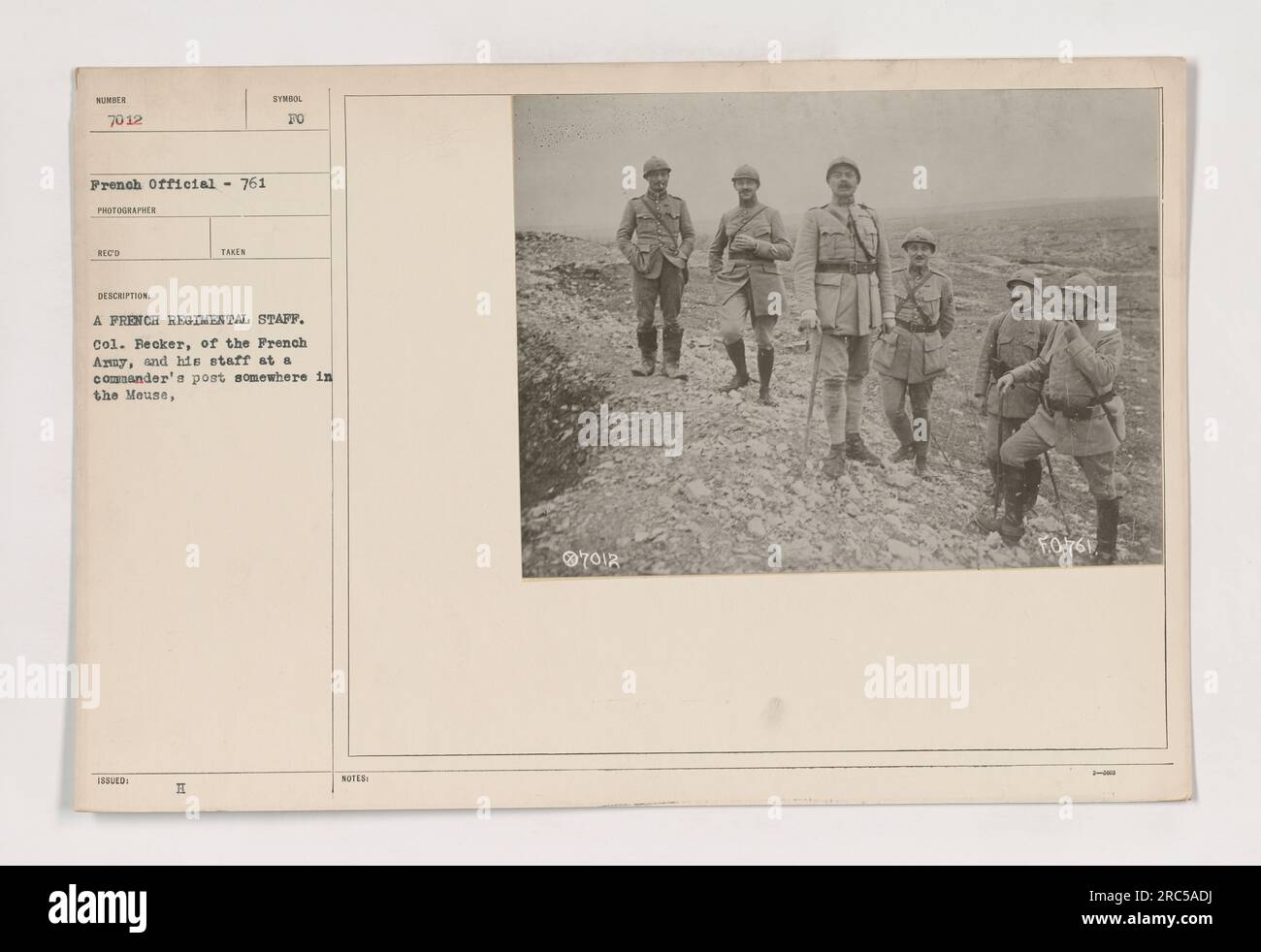 French Colonel Becker and his staff at a commander's post in the Meuse ...