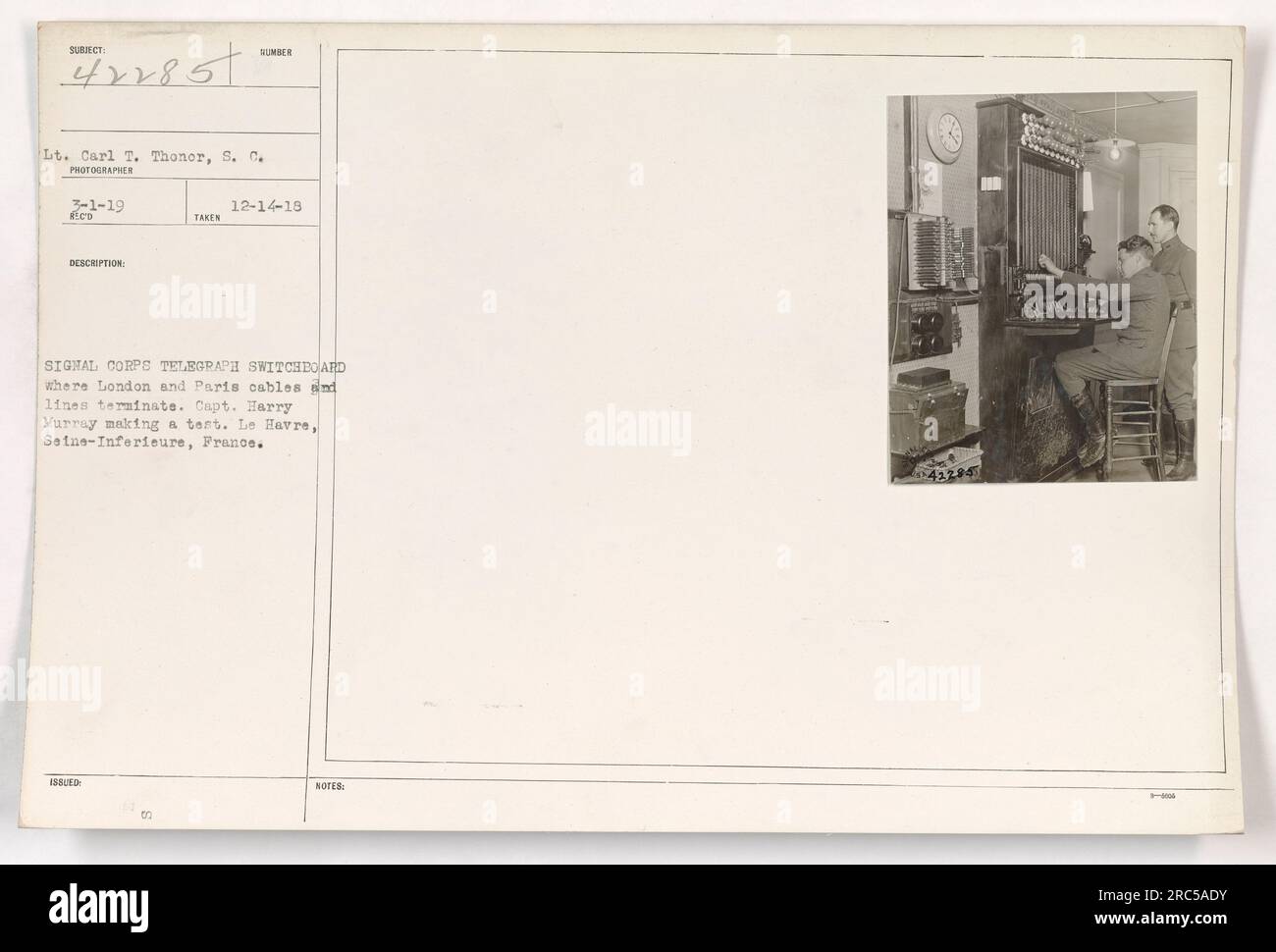 Lt. Carl T. Thonor captured this photograph on January 3, 1919, at the ...