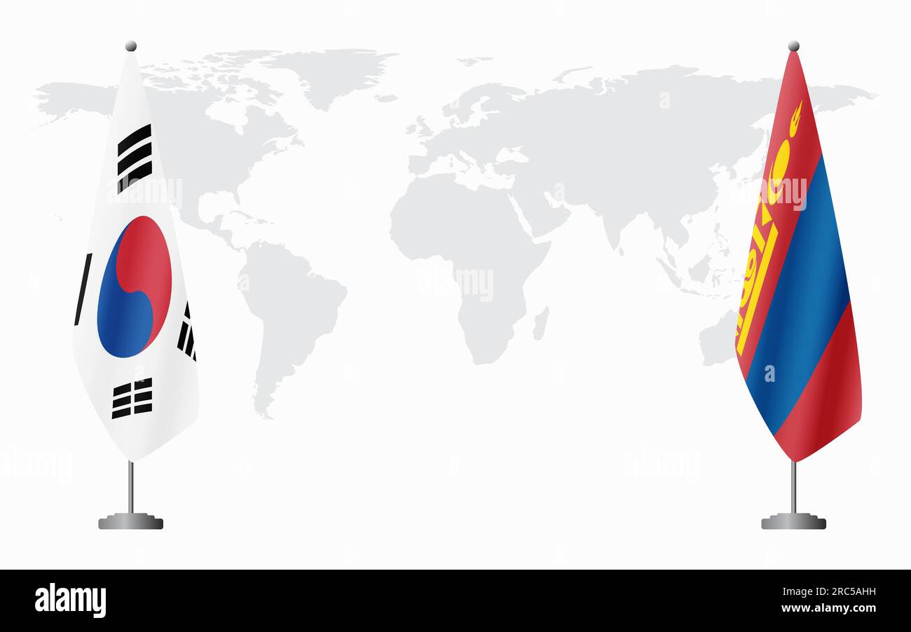 South Korea and Mongolia flags for official meeting against background of world map Stock Vector ...