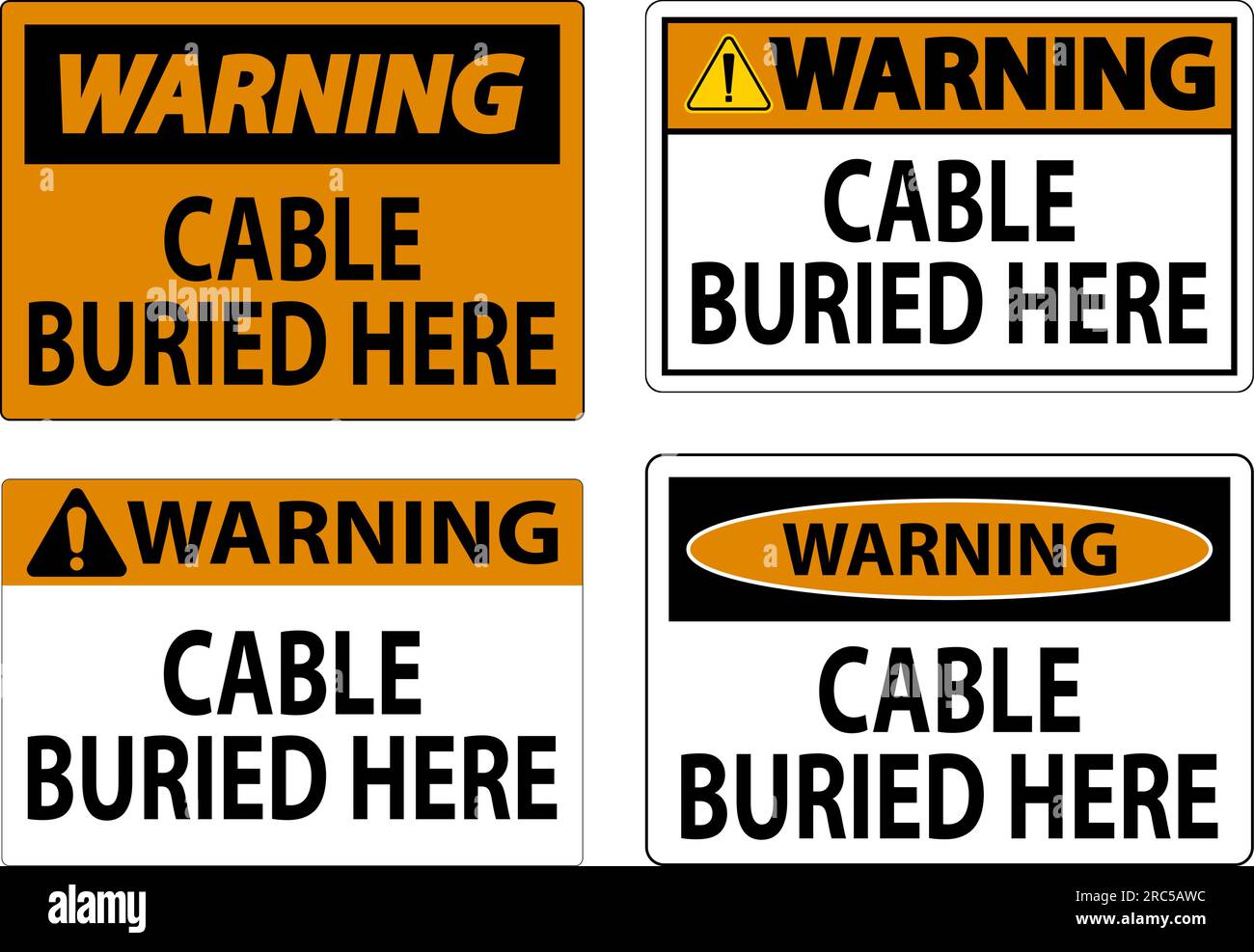Warning Sign Cable Buried Here On White Bacground Stock Vector Image ...