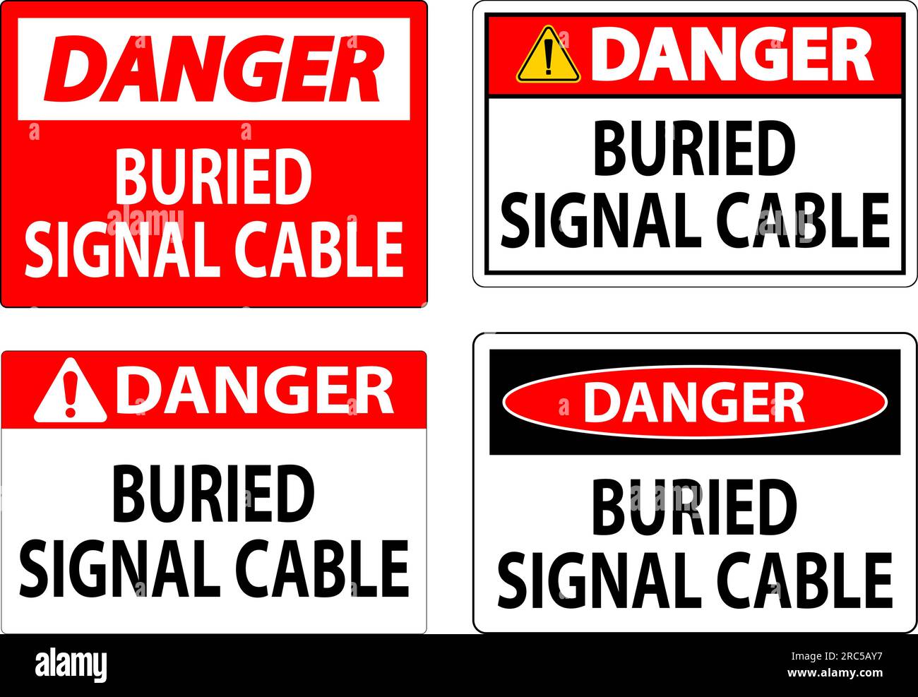 Danger Sign, Buried Signal Cable On White Bacground Stock Vector Image ...