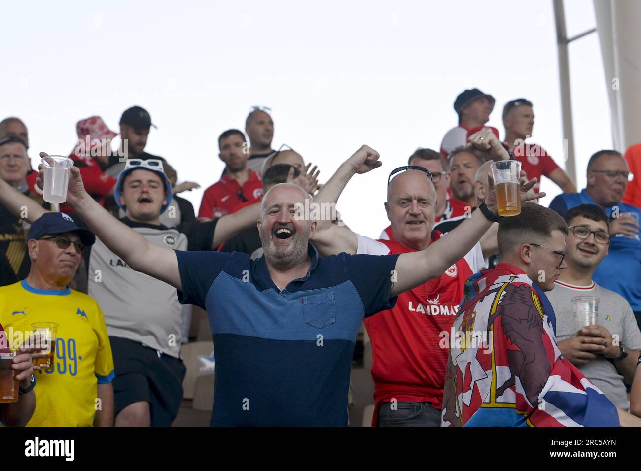 Helsinki, Finland. 12th July, 2023. Fans of Larne are seen during the ...