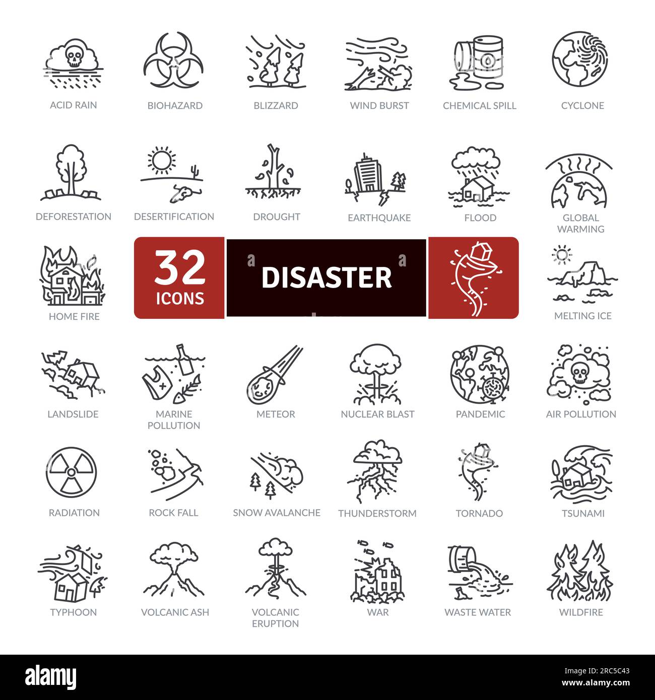 Disaster Icon Pack. Collection of thin line icons related to different ...