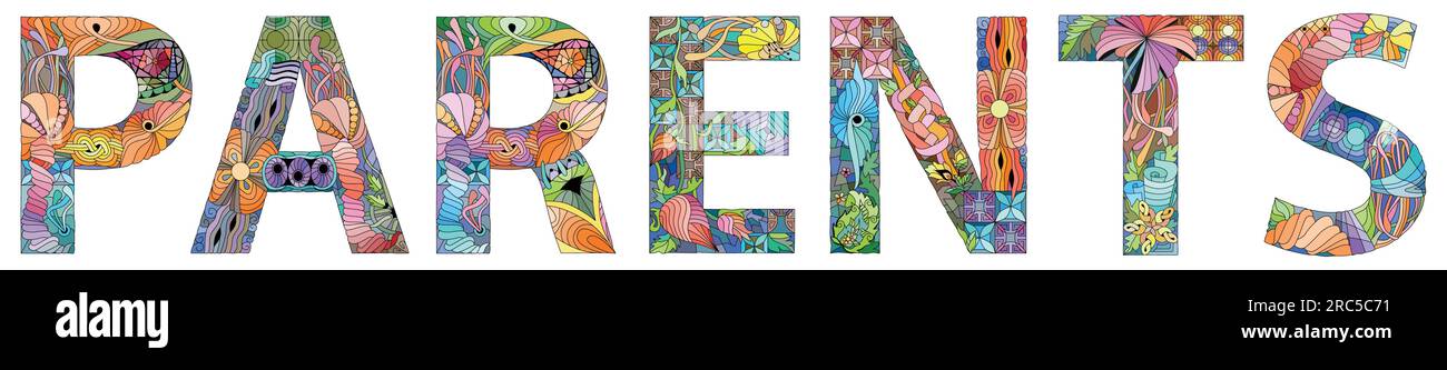 Hand-painted art design. Hand drawn illustration word PARENTS for t ...
