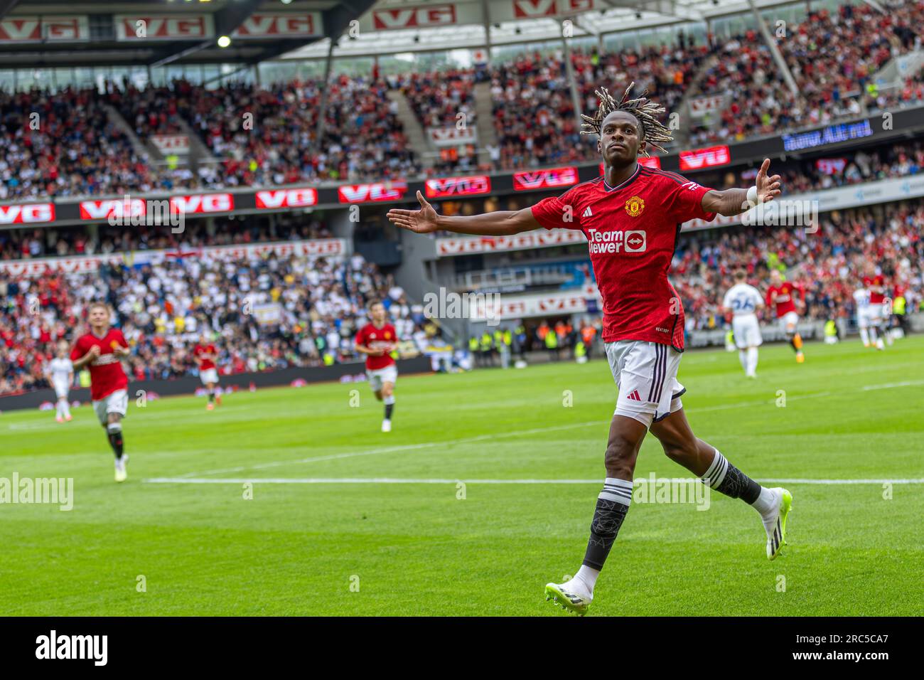 Oslo, Norway 12 July 2023 Noam Emeran of Manchester United celebrates ...