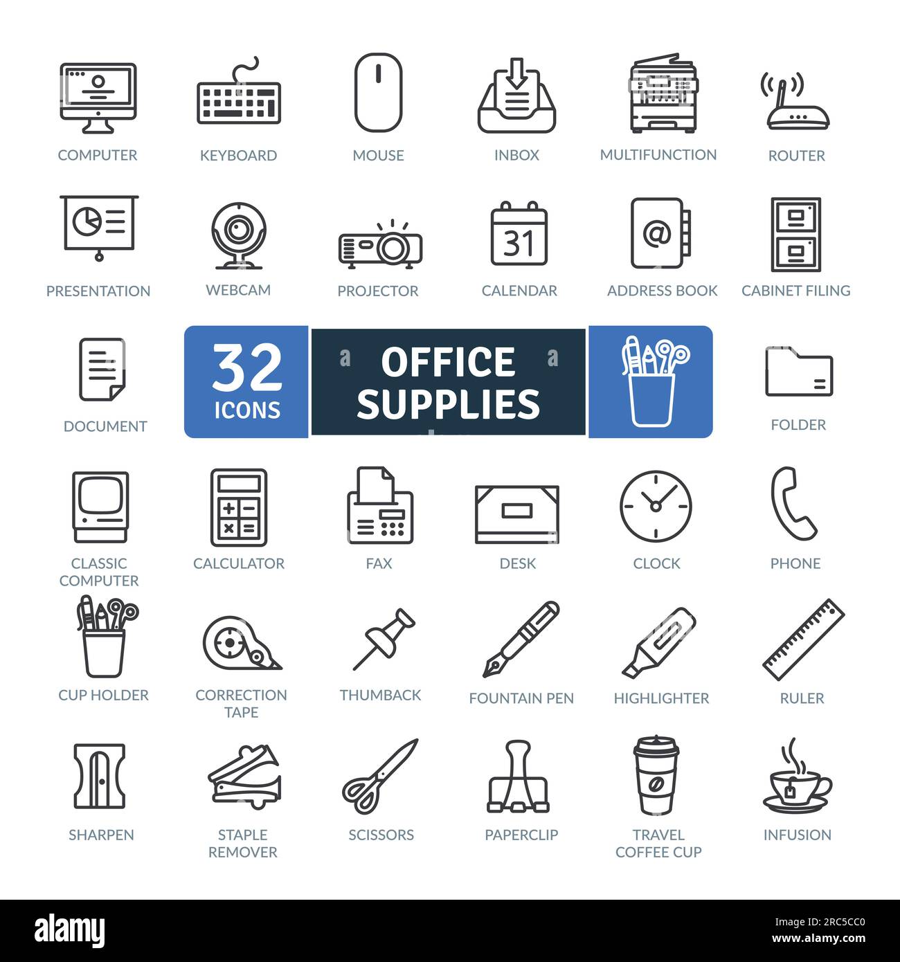 Office Supplies Icons Pack. Thin line icons set. Simple vector icons Stock Vector Image & Art ...