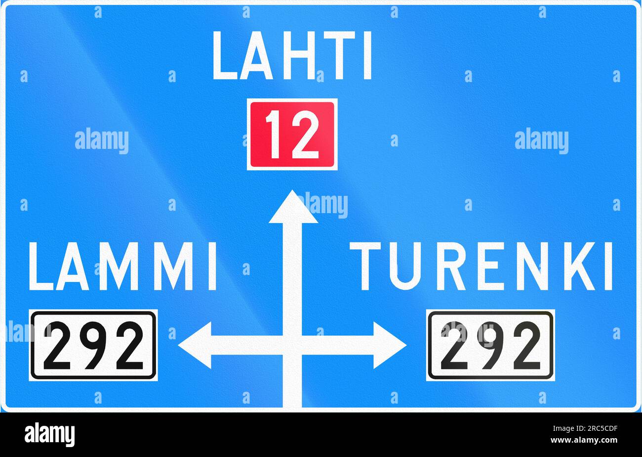 Finnish road sign no. 611. Advance direction sign (type A Stock Photo ...