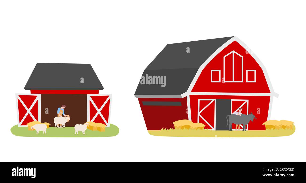 Countryside elements - red farm barn isolated illustration Stock Vector ...
