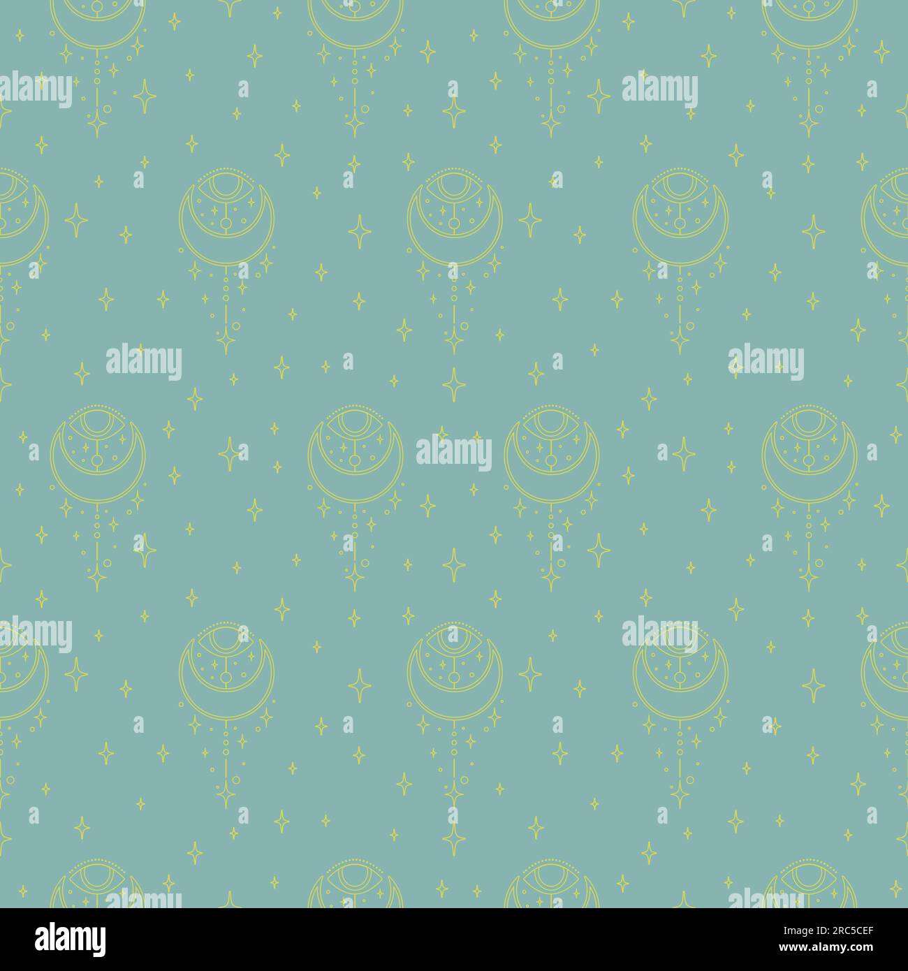 Seamless pattern with esoteric mystical eyes. Blue colour background ...