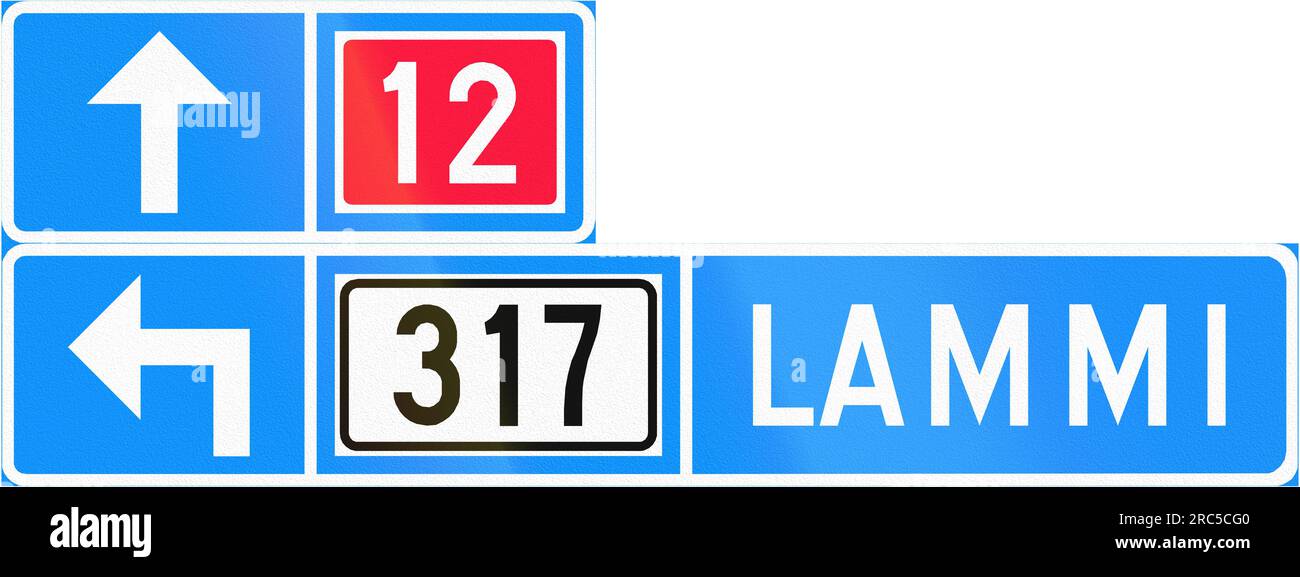 Finnish road sign no. 612. Advance direction sign (type B Stock Photo ...