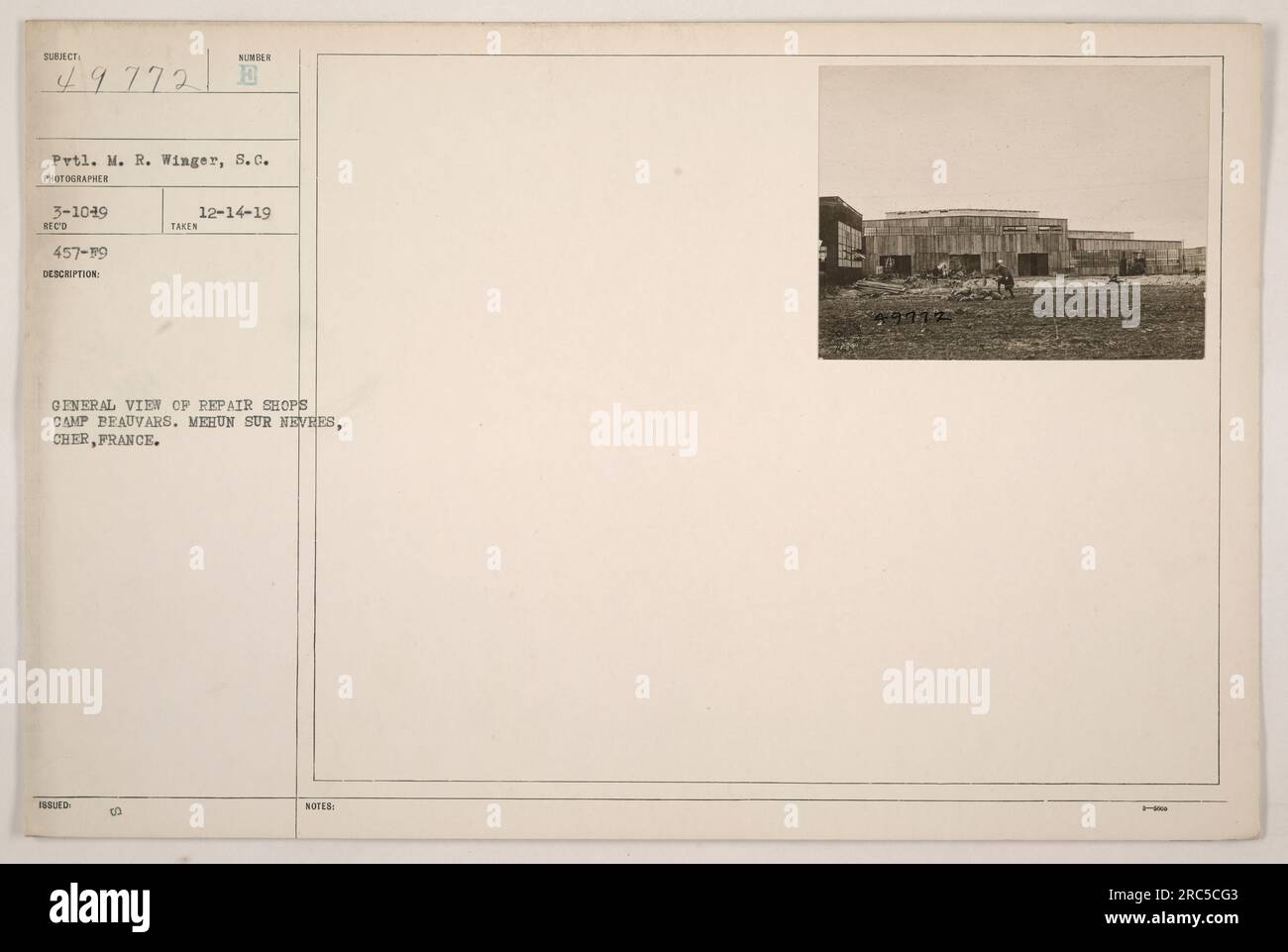 This photograph shows a general view of the repair shops at Camp ...