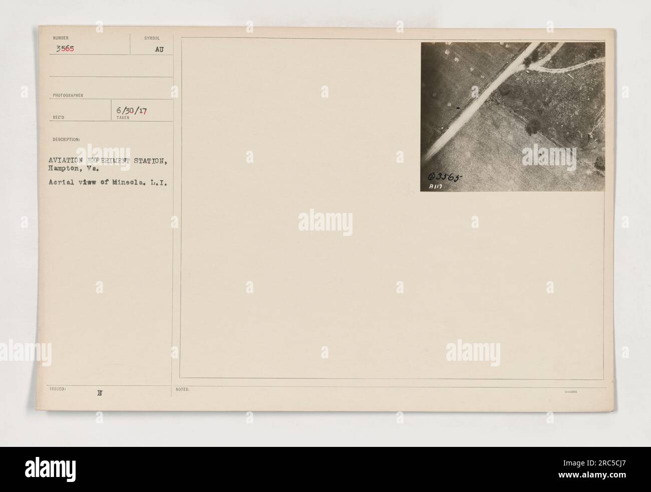 Aerial view of Mineola, Long Island, captured on June 30, 1917, at the ...