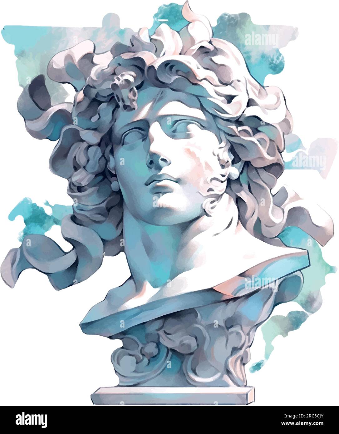 Contemporary art with antique statue head watercolor illustration. Work ...