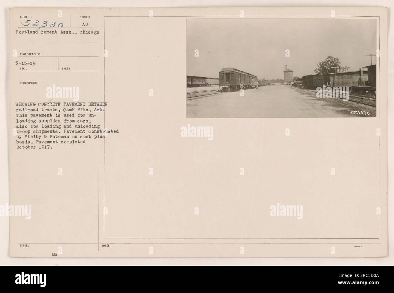 Concrete pavement between railroad tracks at Camp Pike, Arkansas. Used ...