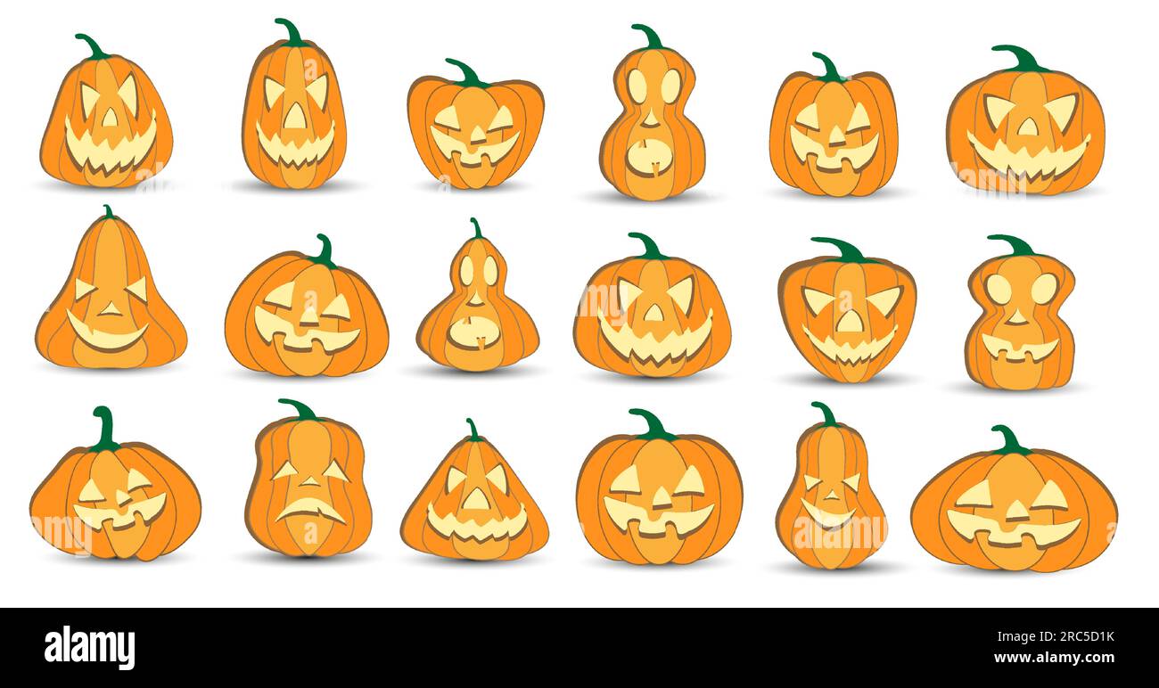 Halloween pumpkin lantern vector 18 icons set, Emotion Variation ...