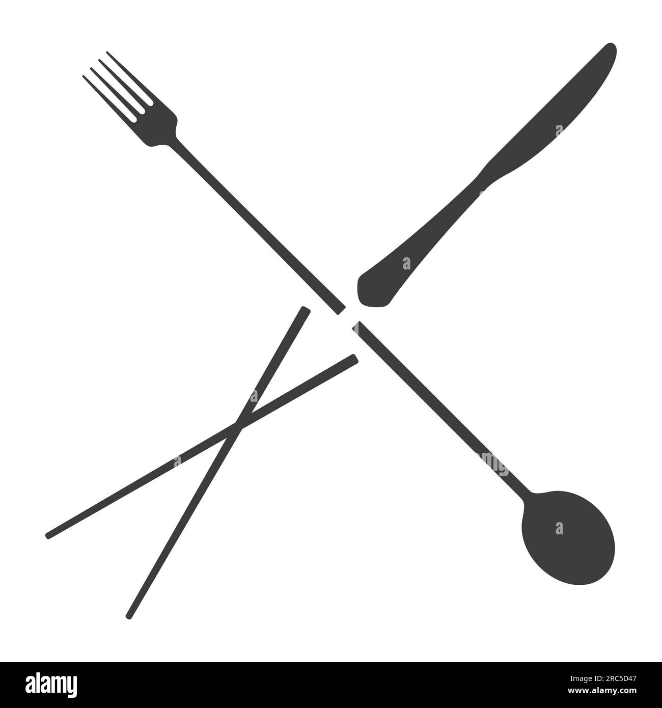 Crossed fork, knife, spoon and chopsticks. Flat vector illustration isolated on white background ...