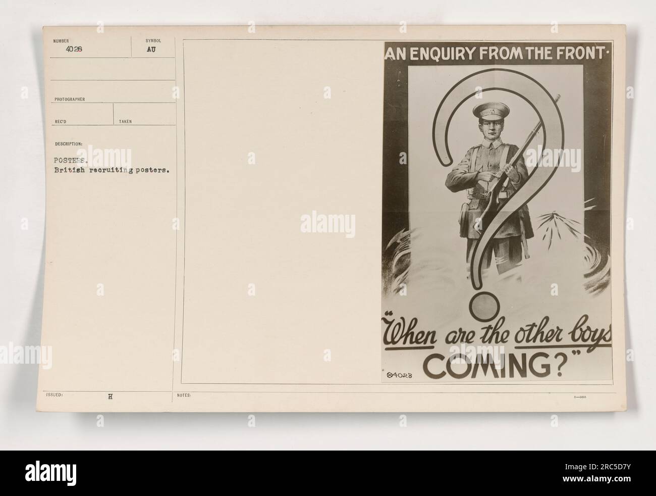 Caption: "British recruiting posters on display during World War I ...