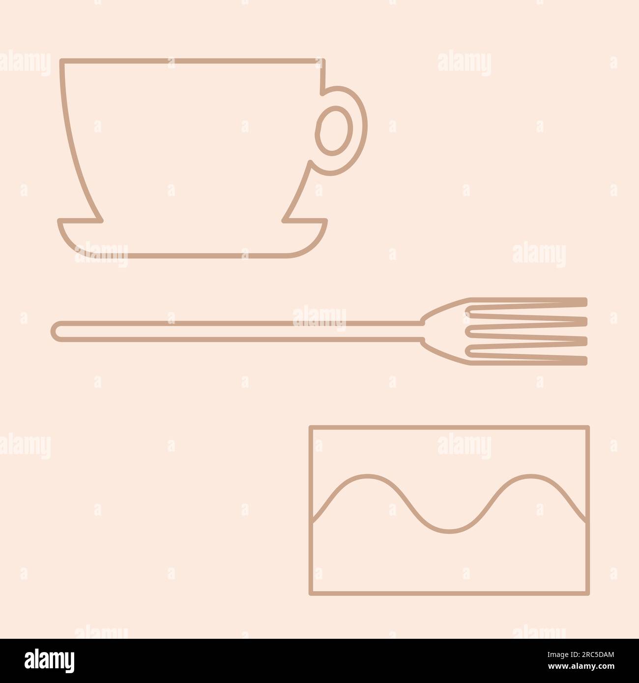 Cup of coffee, cake and fork. Flat vector illustration isolated on ...