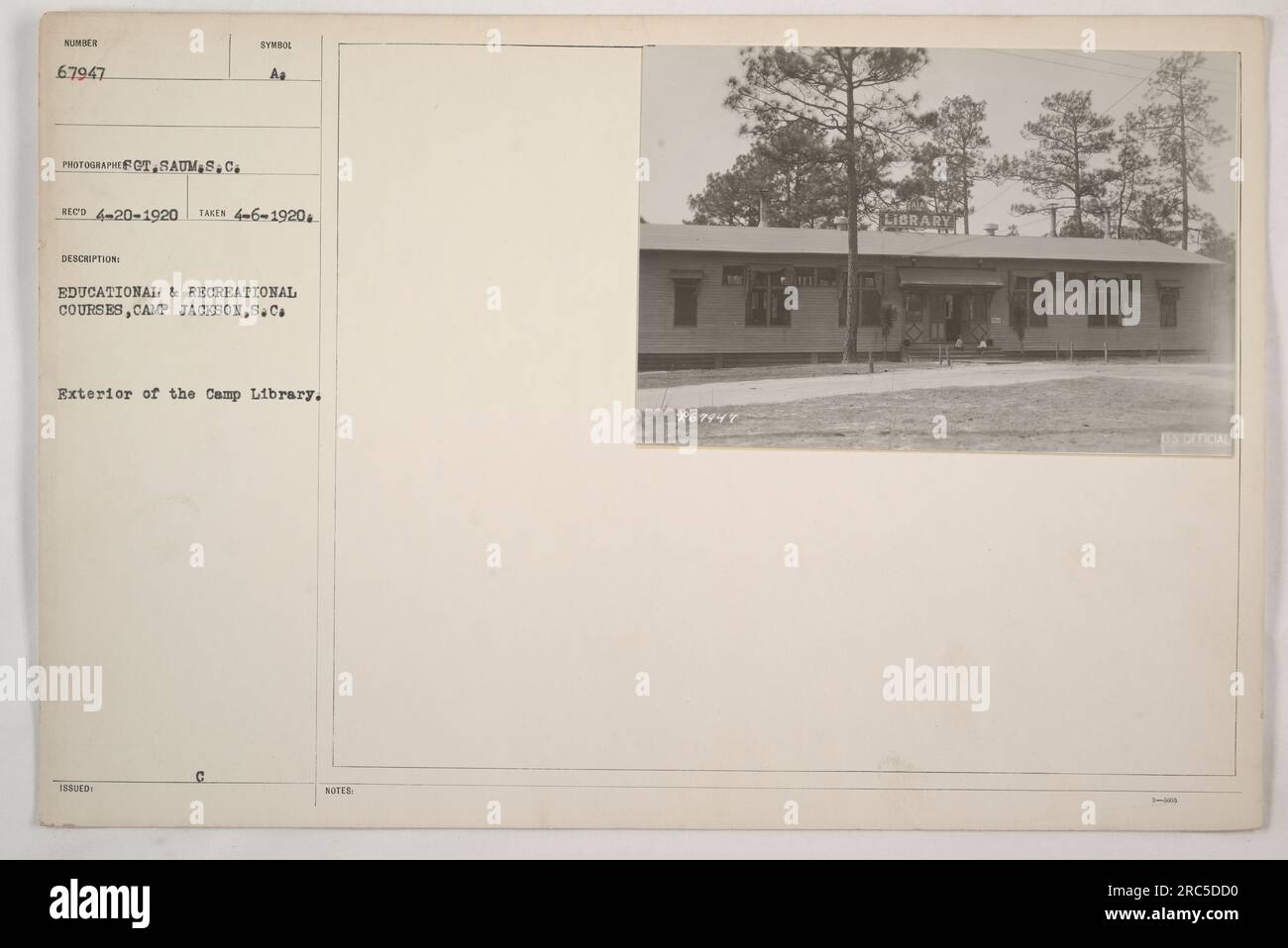 The image shows the exterior of the Camp Library at Camp Jackson, S.C ...