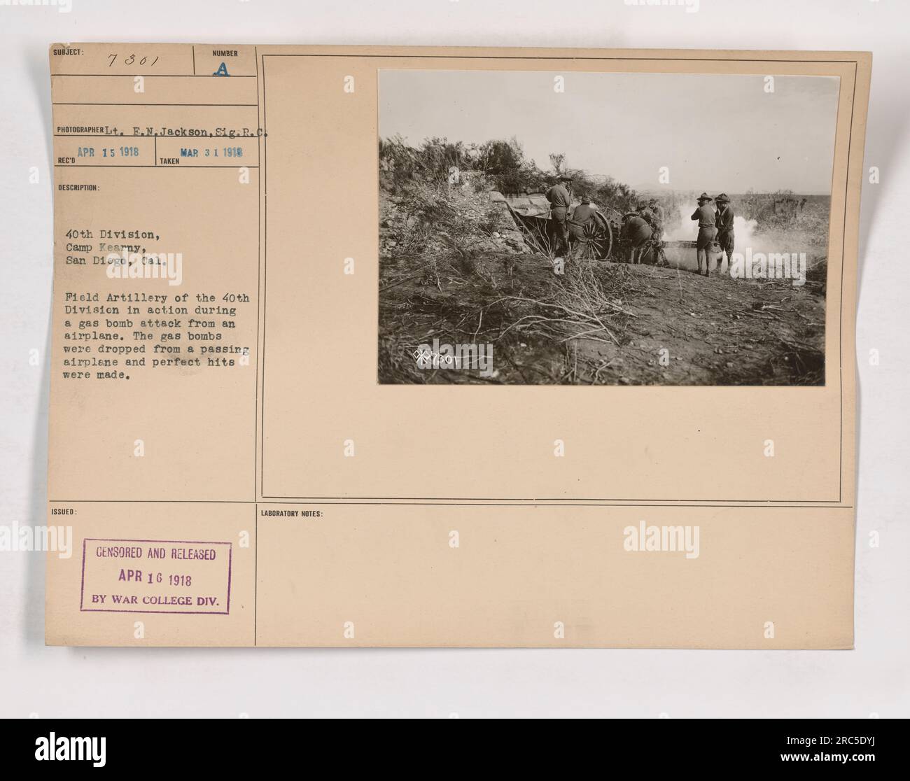 Field Artillery of the 40th Division in action during a gas bomb attack ...