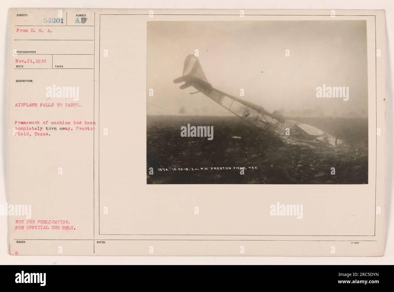 Image showing a crashed airplane at Preston Field, Texas during World ...