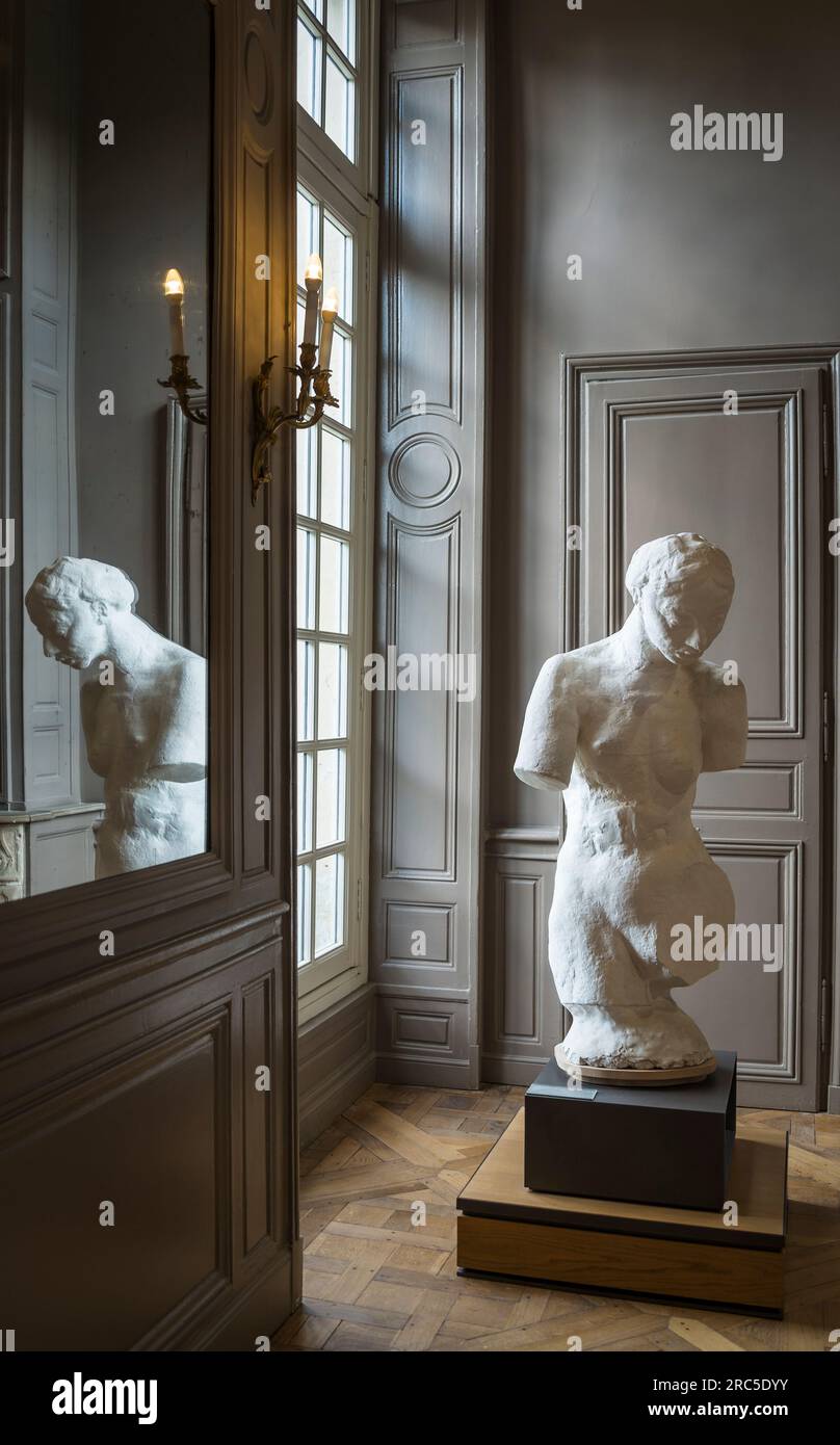 Plaster cast reflected in a mirror, Rodin Museum, Paris, France Stock ...