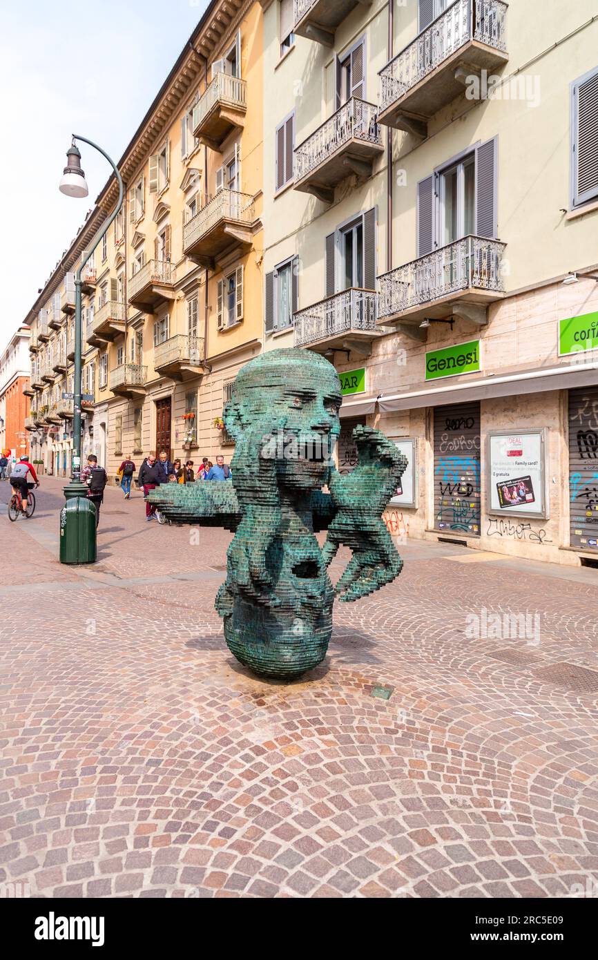 Turin, Italy - March 27, 2022: The bronze sculpture titled Eco by Marc ...