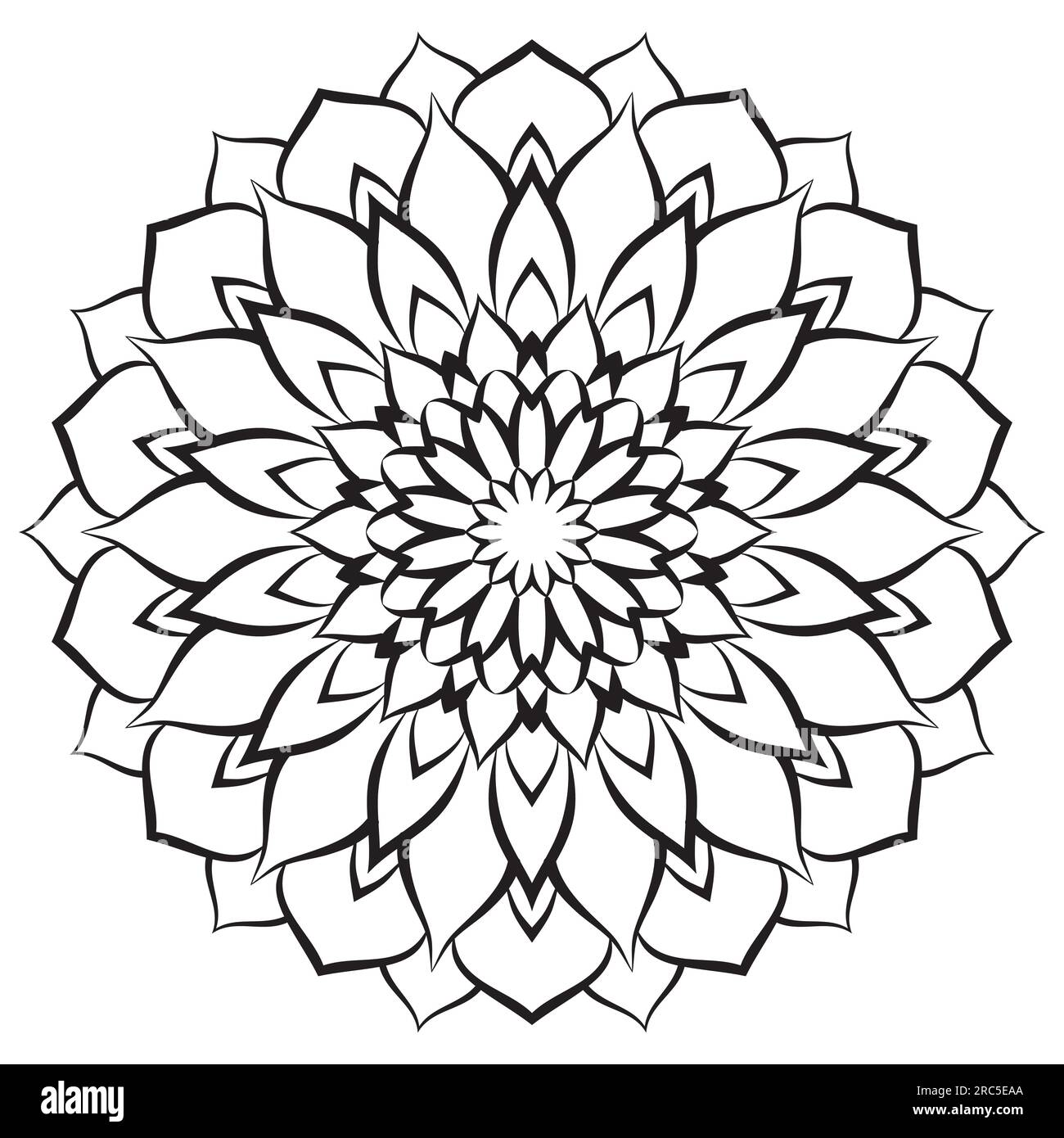 Flower mandala coloring page. Simple symmetric floral shape for mindful ...