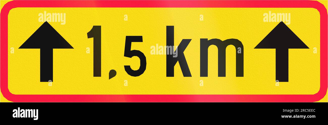 Finnish road sign no. 814. Distance to which the sign applies Stock ...
