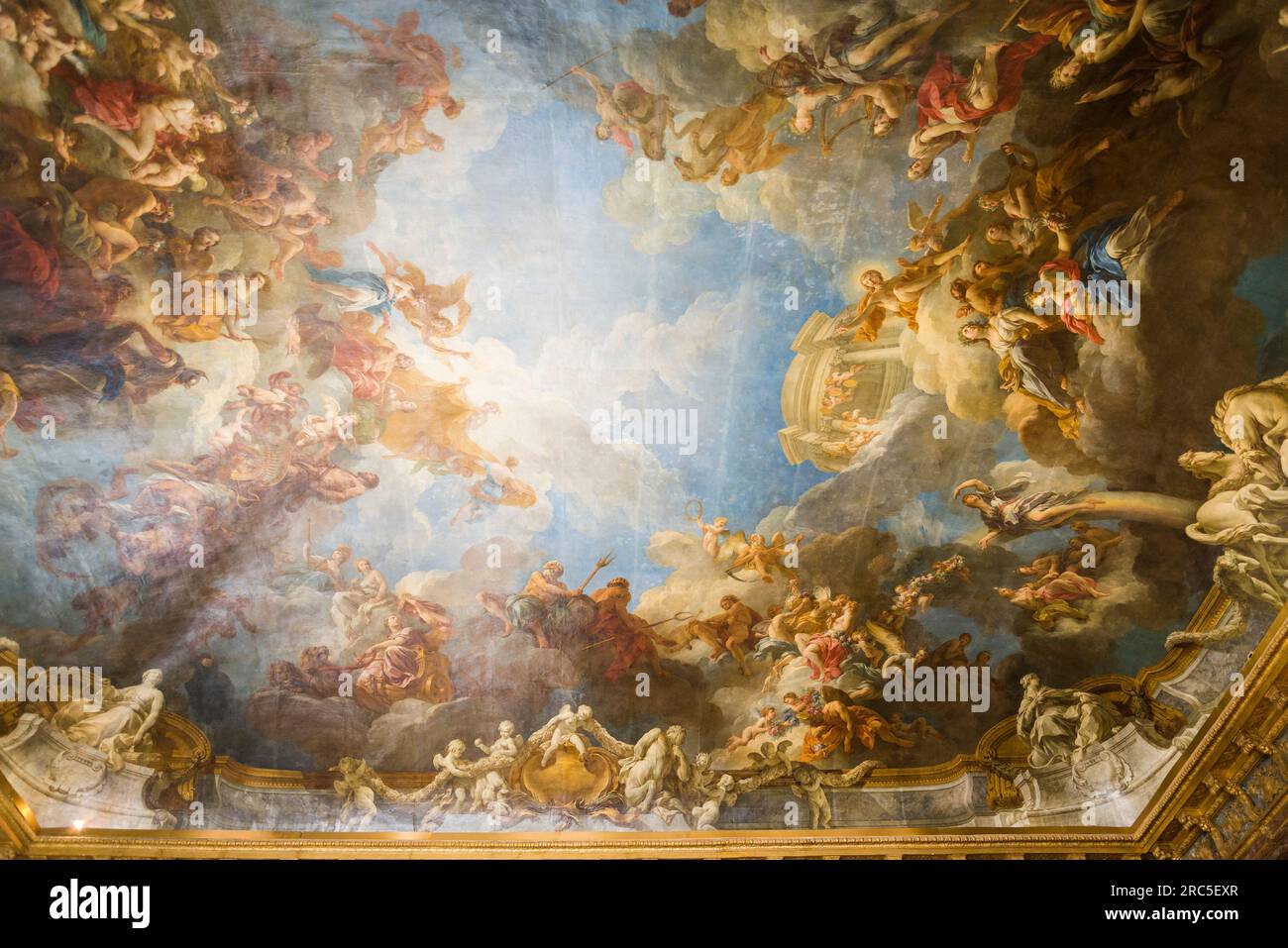 Ceiling frescos, Palace of Versailles, Château de Versailles, a former ...