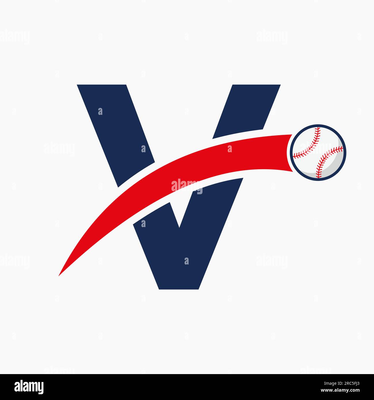 Baseball Logo On Letter V With Moving Baseball Icon. Baseball Logotype ...