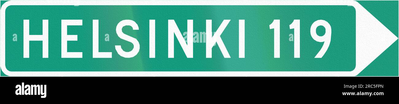 Finnish road sign no. 649. Direction sign showing a motorway or road ...