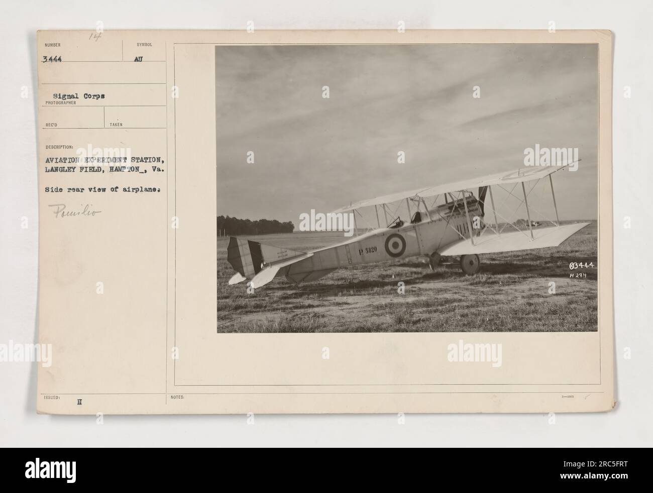 Side rear view of a Pomilio airplane at the Aviation Experiment Station ...