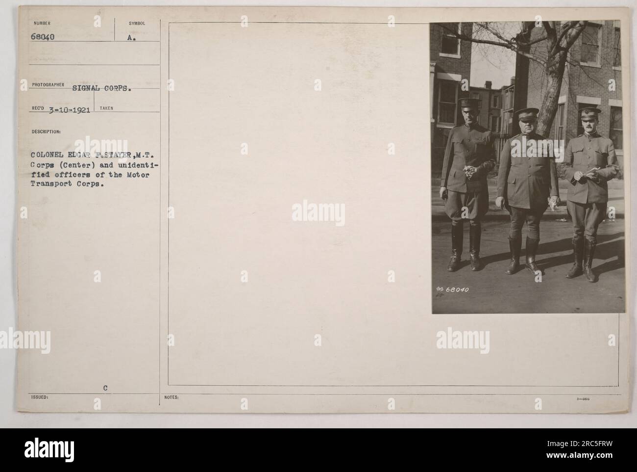 Colonel Edgar F. Stayer, along with unidentified officers of the Motor ...
