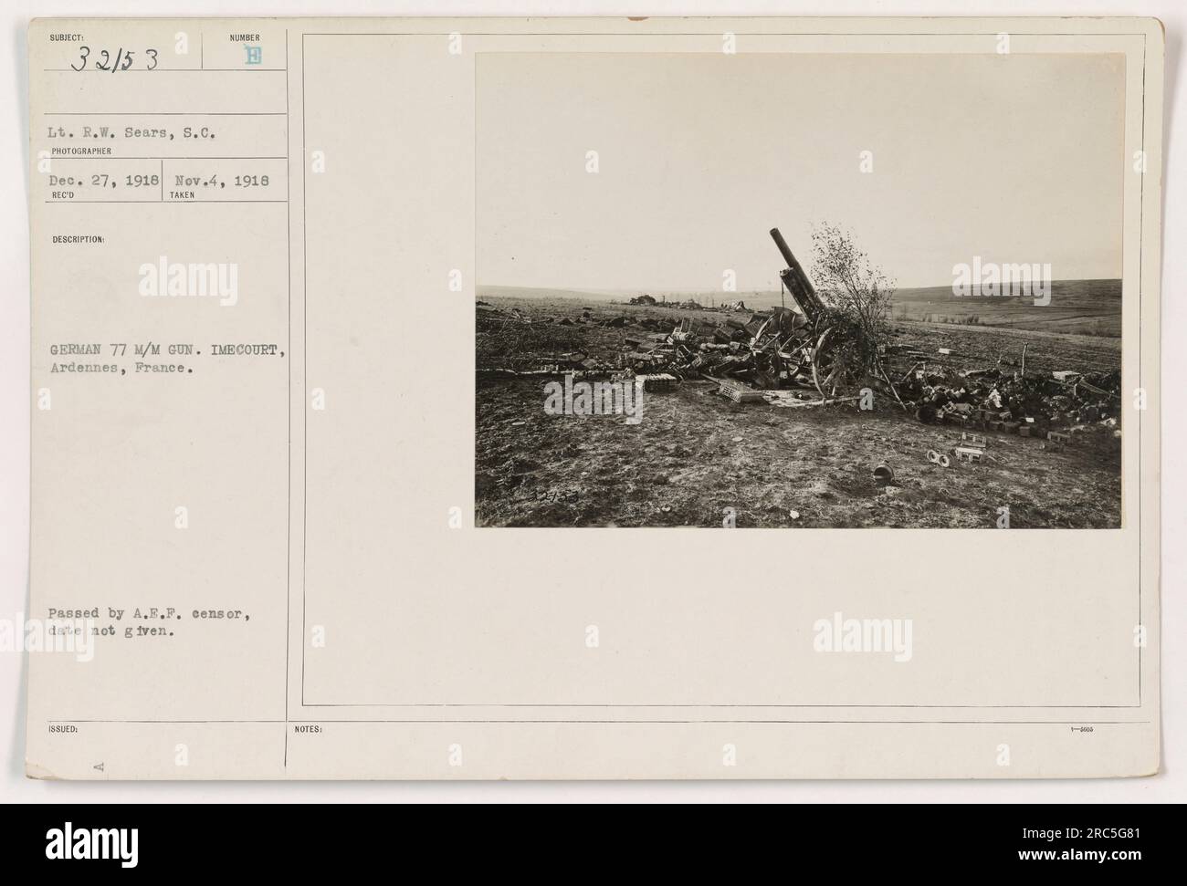 U.S. Army Lieutenant R.W. Sears, S.C. photographed a German 77 ...