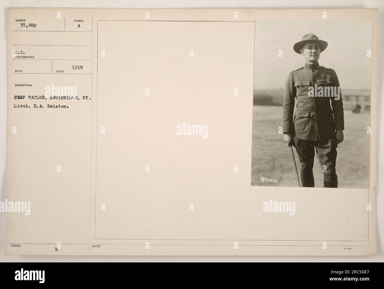 Lieutenant E. A. Ralston at Camp Taylor, Louisville, KY in 1918. Photo ...