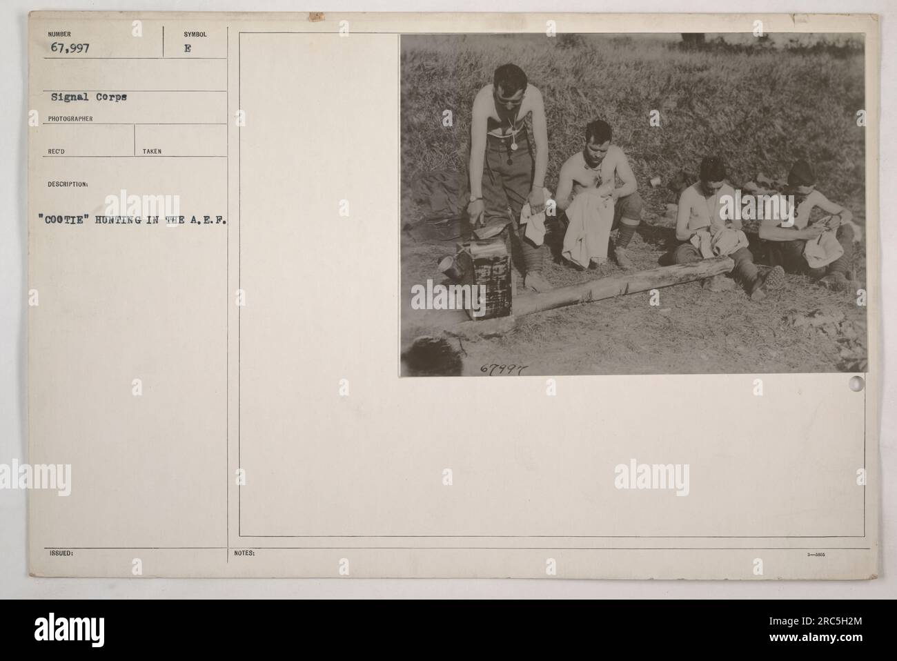 Soldiers searching for lice, known as "cooties," on a soldier's ...
