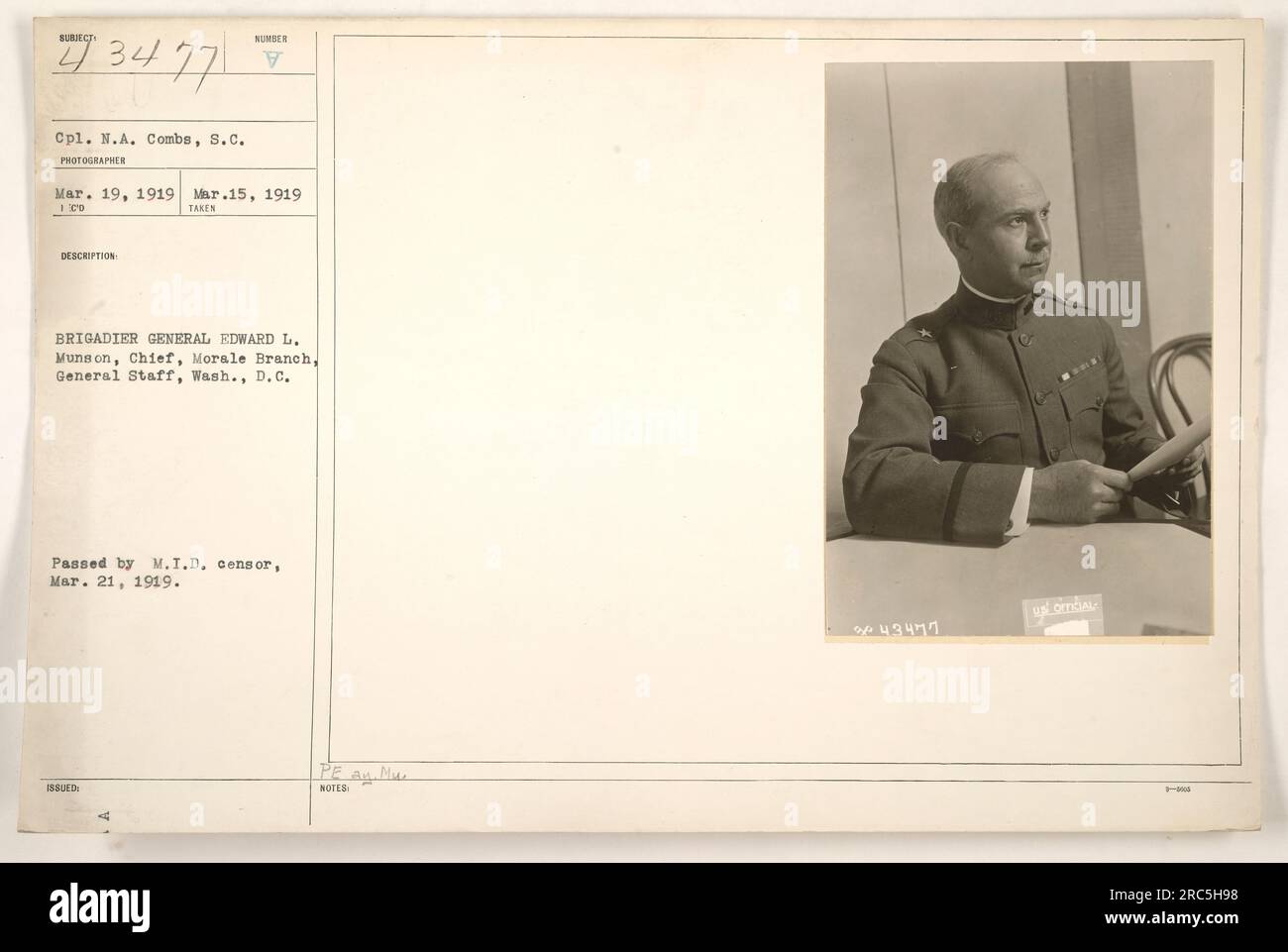 Cpl. N.A. Combs, S.C., photographed Brigadier General Edward L. Munson ...