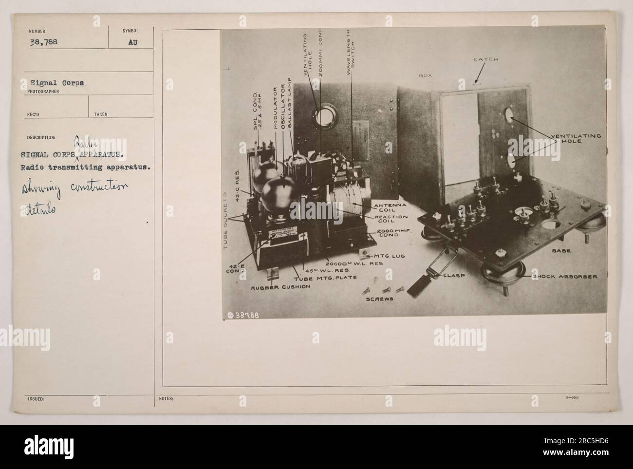 The photograph depicts a Radio Signal Corps apparatus used during World ...