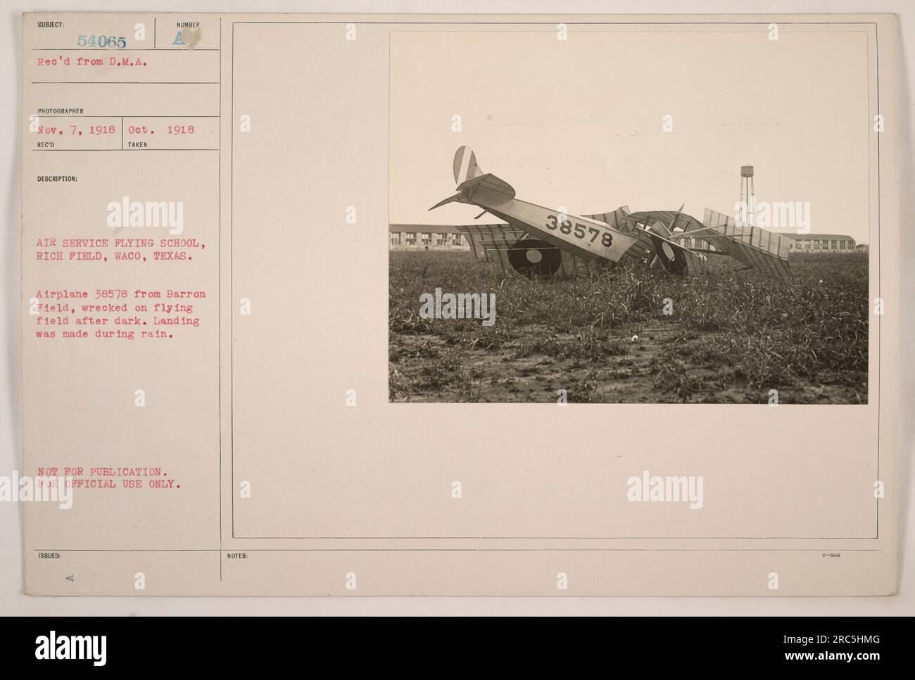 Wrecked airplane (38578) from Barron Field at Rich Field, Waco, Texas ...