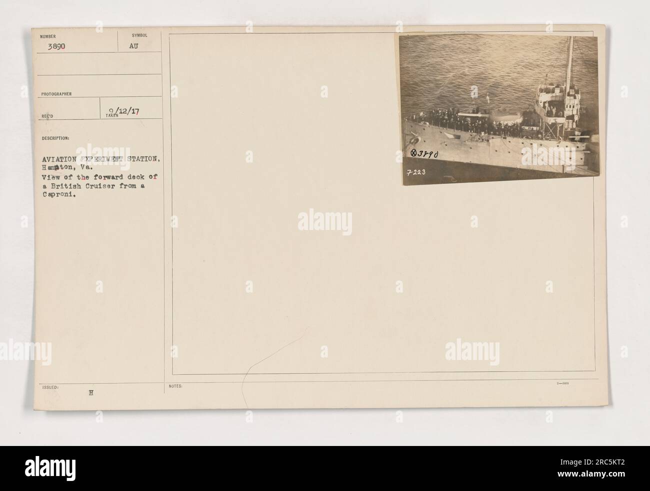 A view of the forward deck of a British Cruiser seen from a Caproni ...