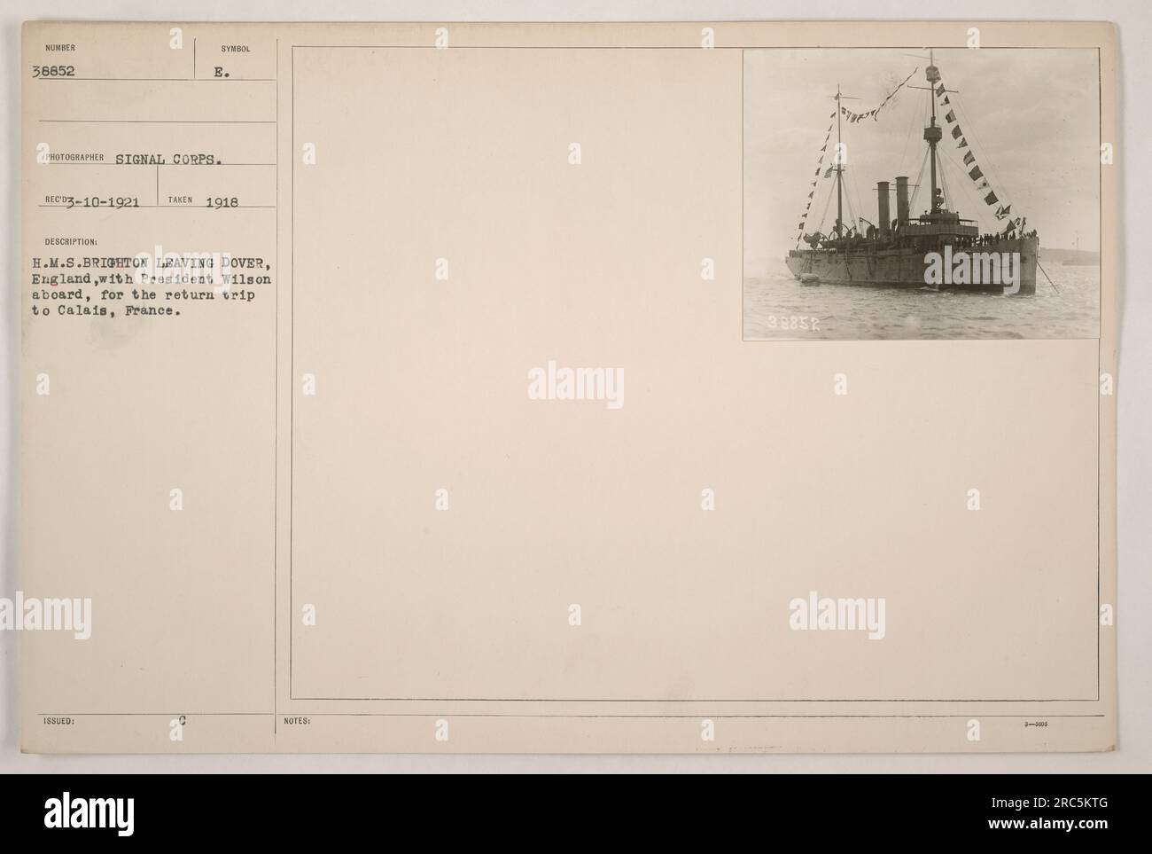 President Wilson aboard the H.M.S. Brighton, departing from Dover ...