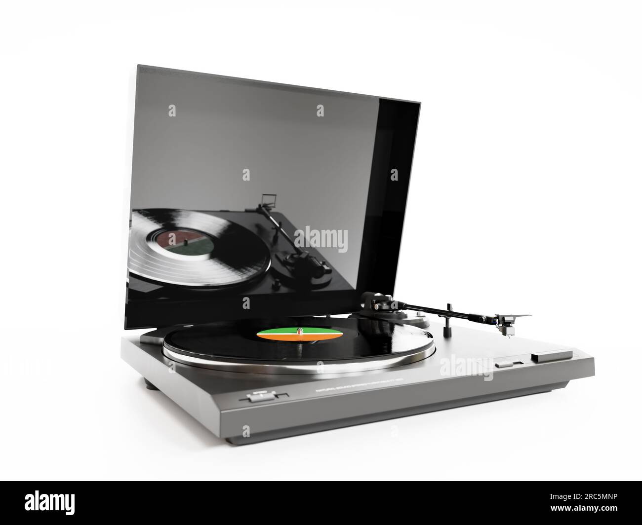 3D rendering of old turntable with vinyl record on white Stock Photo ...