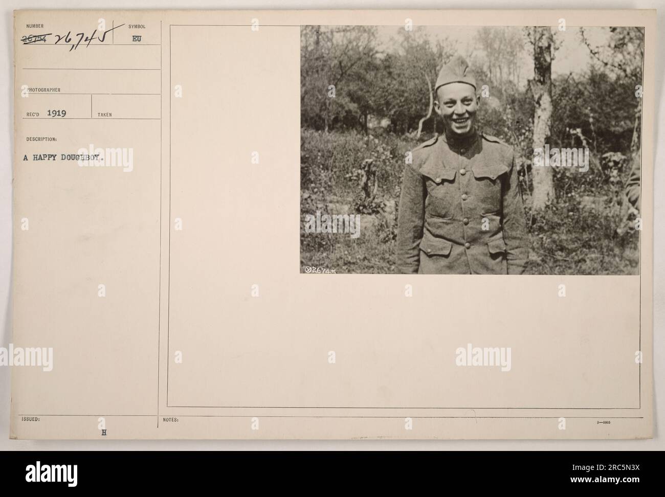 A photograph of a joyful American soldier, known as a doughboy, during ...