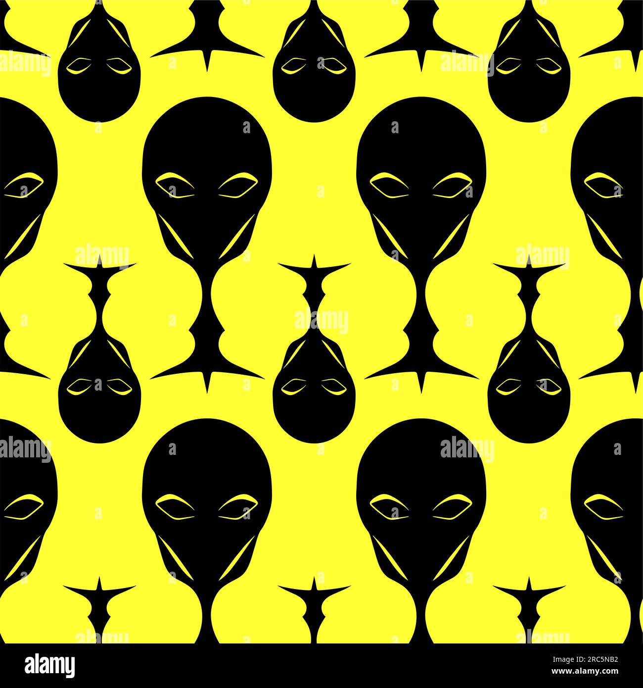 seamless pattern black graphic aliens on yellow background, texture ...