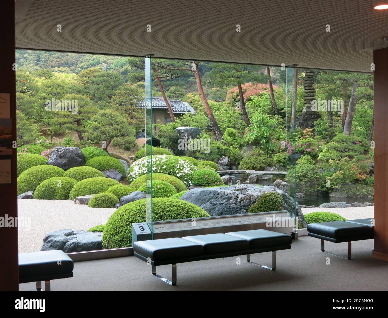 The Japanese gardens of the Adachi Museum of Art: benches are provided ...