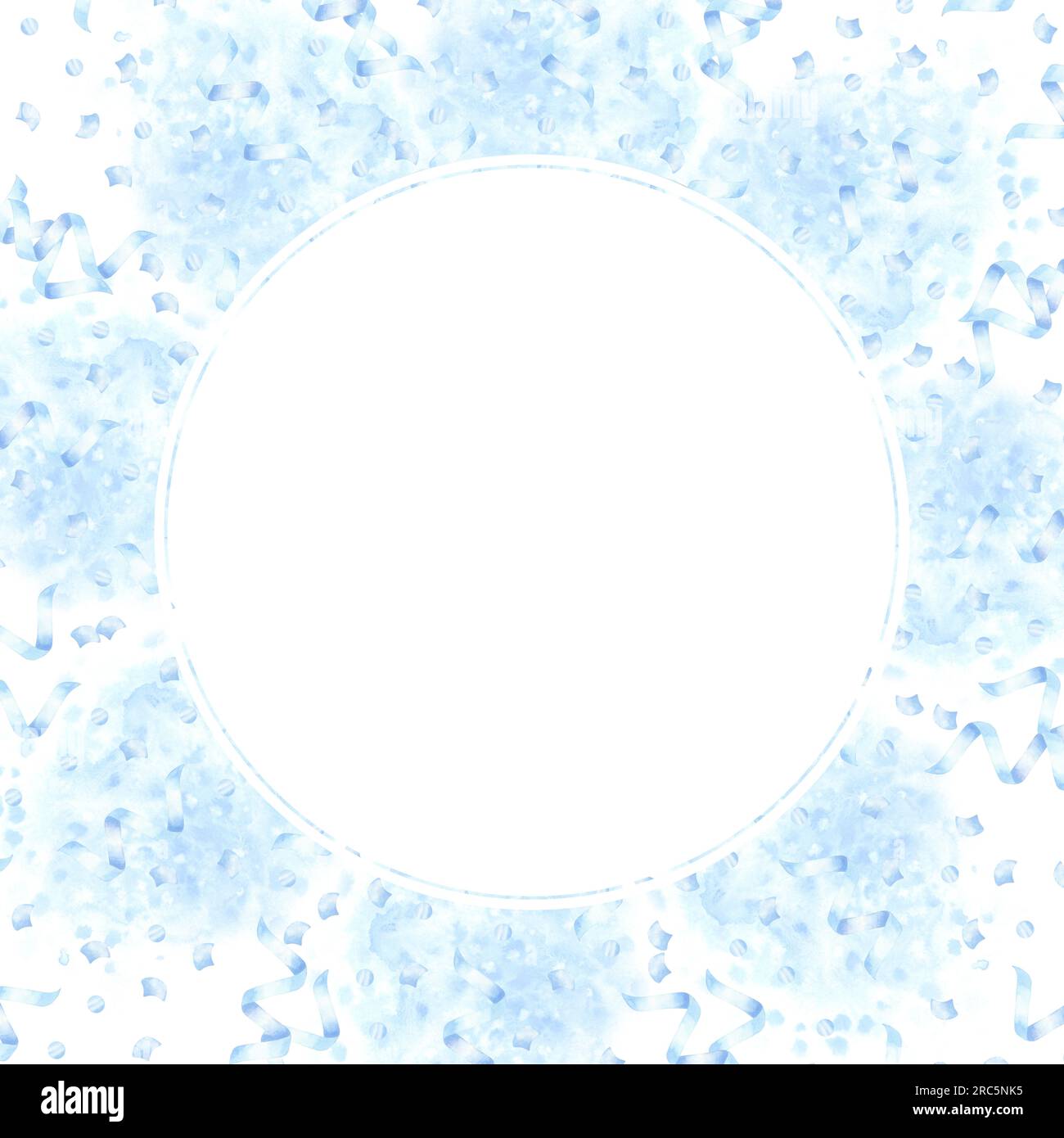 Blue round frame, template for invitation, text, postcard. Boy birthday ...