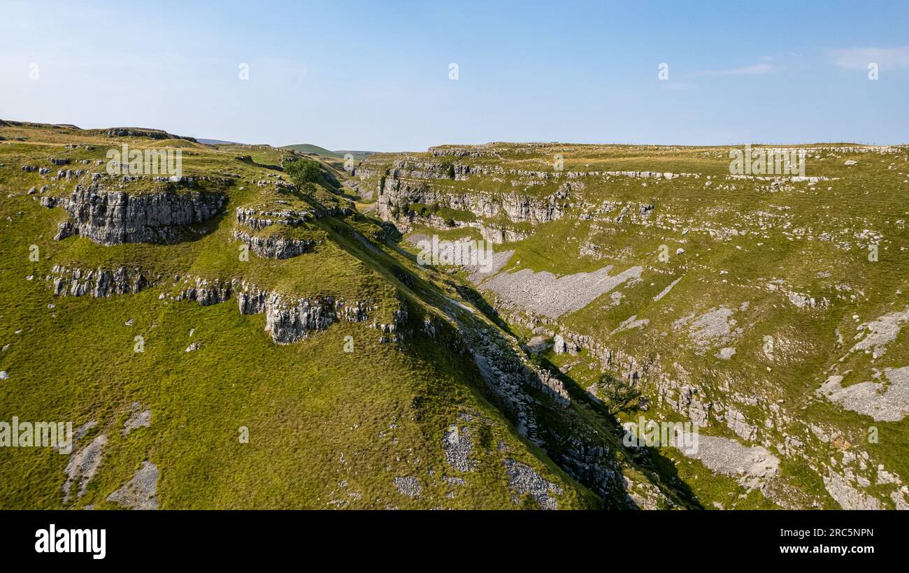 Amazing view footage taken with a drone in Janet's Foss Stock Photo - Alamy