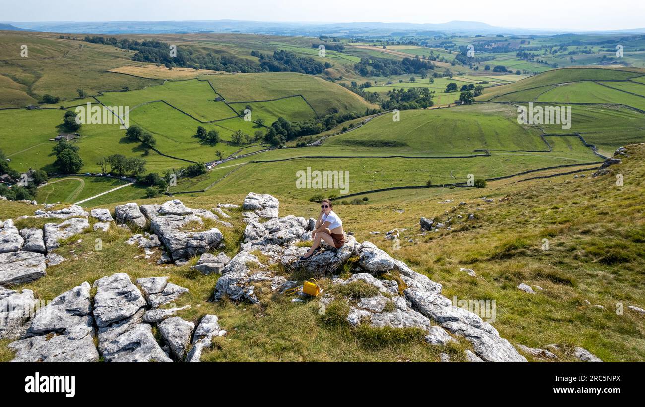 Amazing view footage taken with a drone in Janet's Foss Stock Photo - Alamy